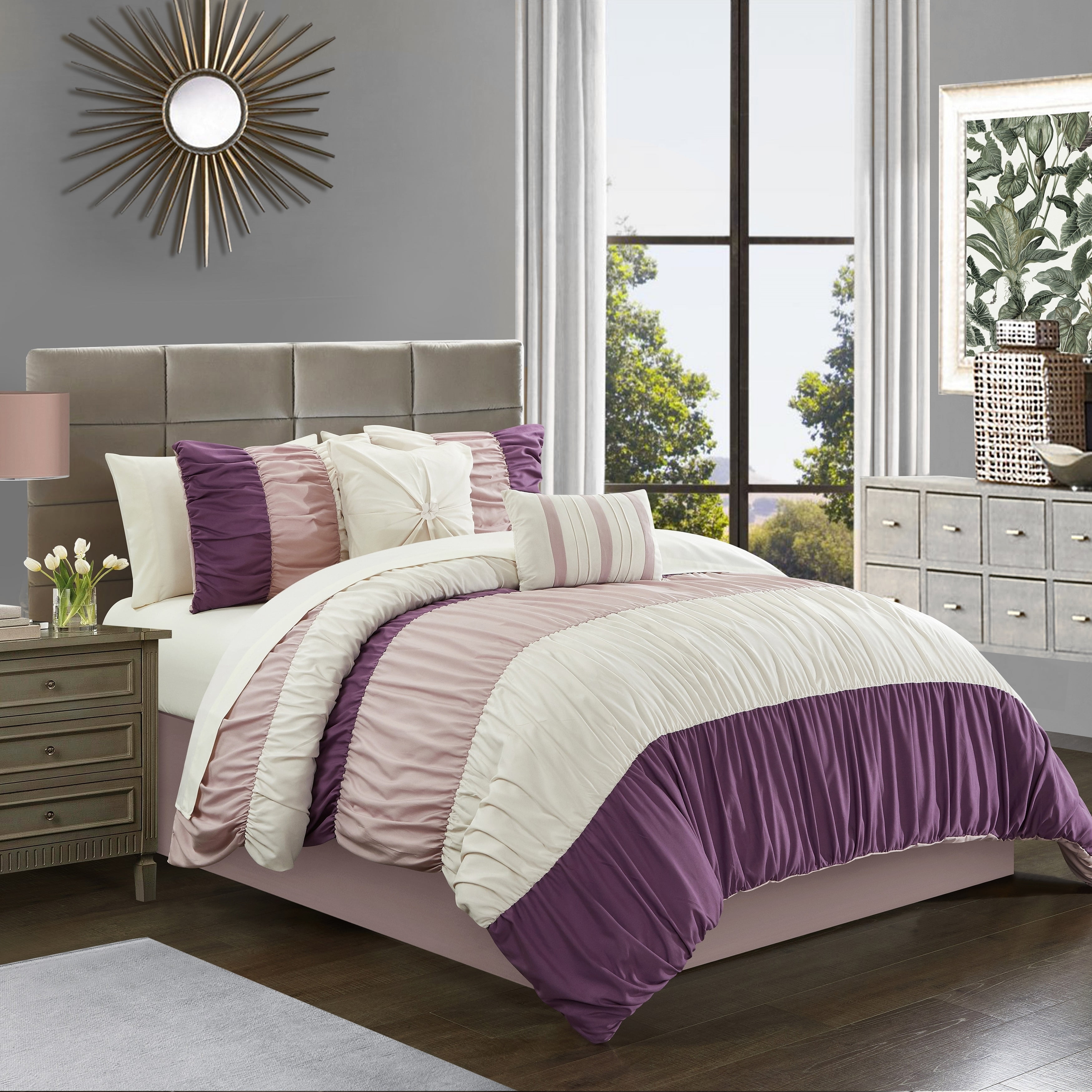 Faye 9 or 7 Piece Comforter Ruched Color Block Bed In A Bag - Walmart.com