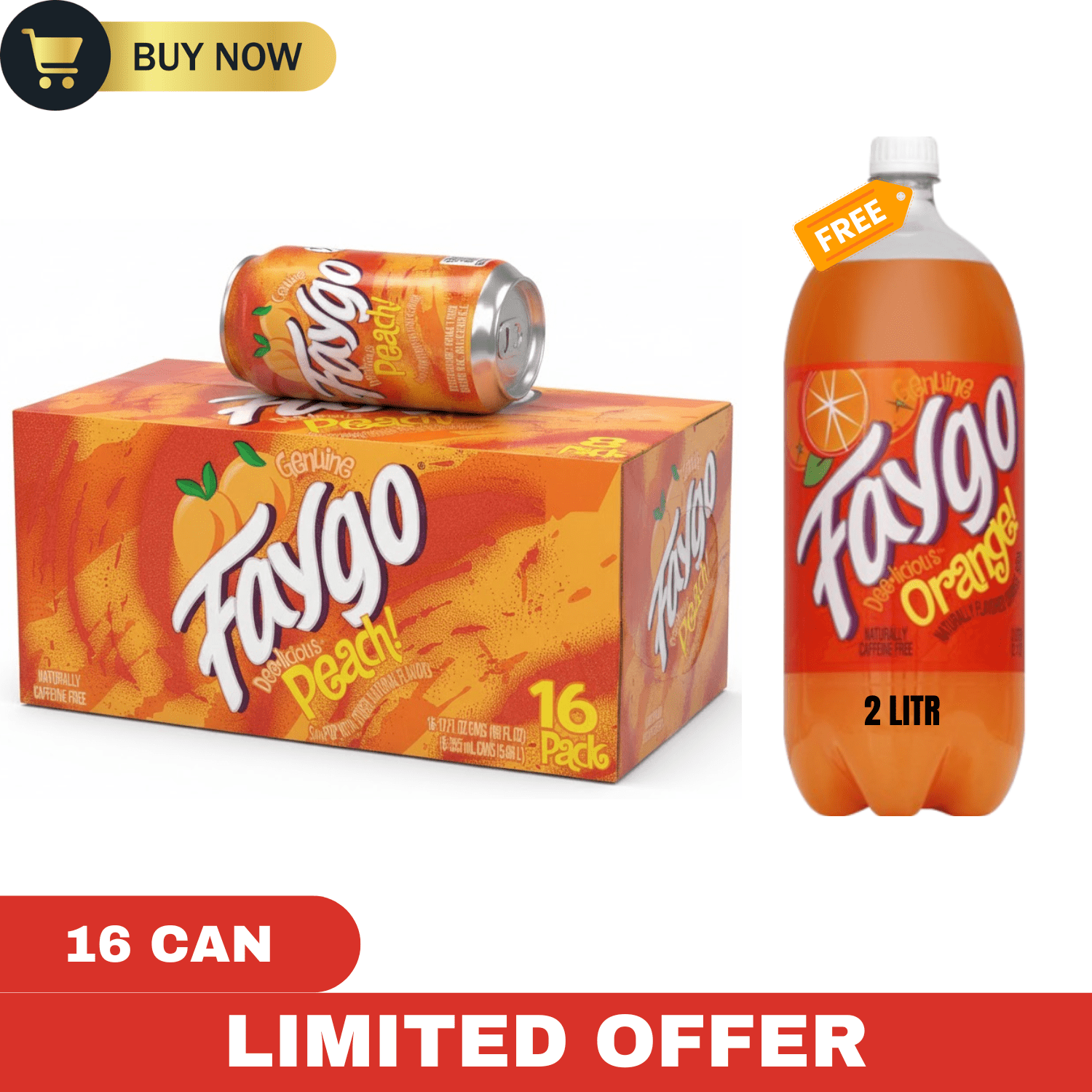 Faygo Peach Soda Pop – 16 Cans (12 fl oz) + FREE 2 Liter Bottle – Sweet Peach Flavor ...