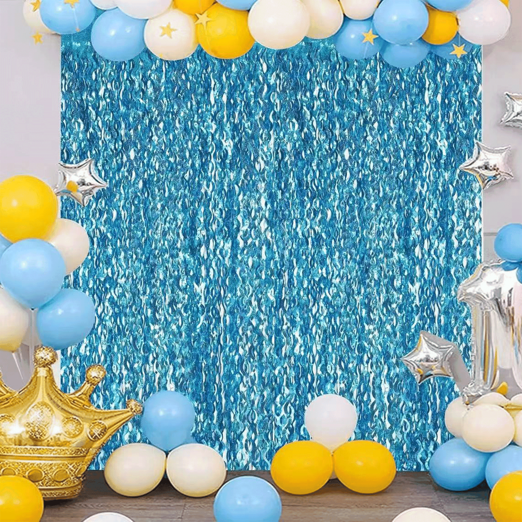 Fbasport Wavy Blue Foil Fringe Curtain,3.2x6.5 Feet (Pack of 2),Beach ...