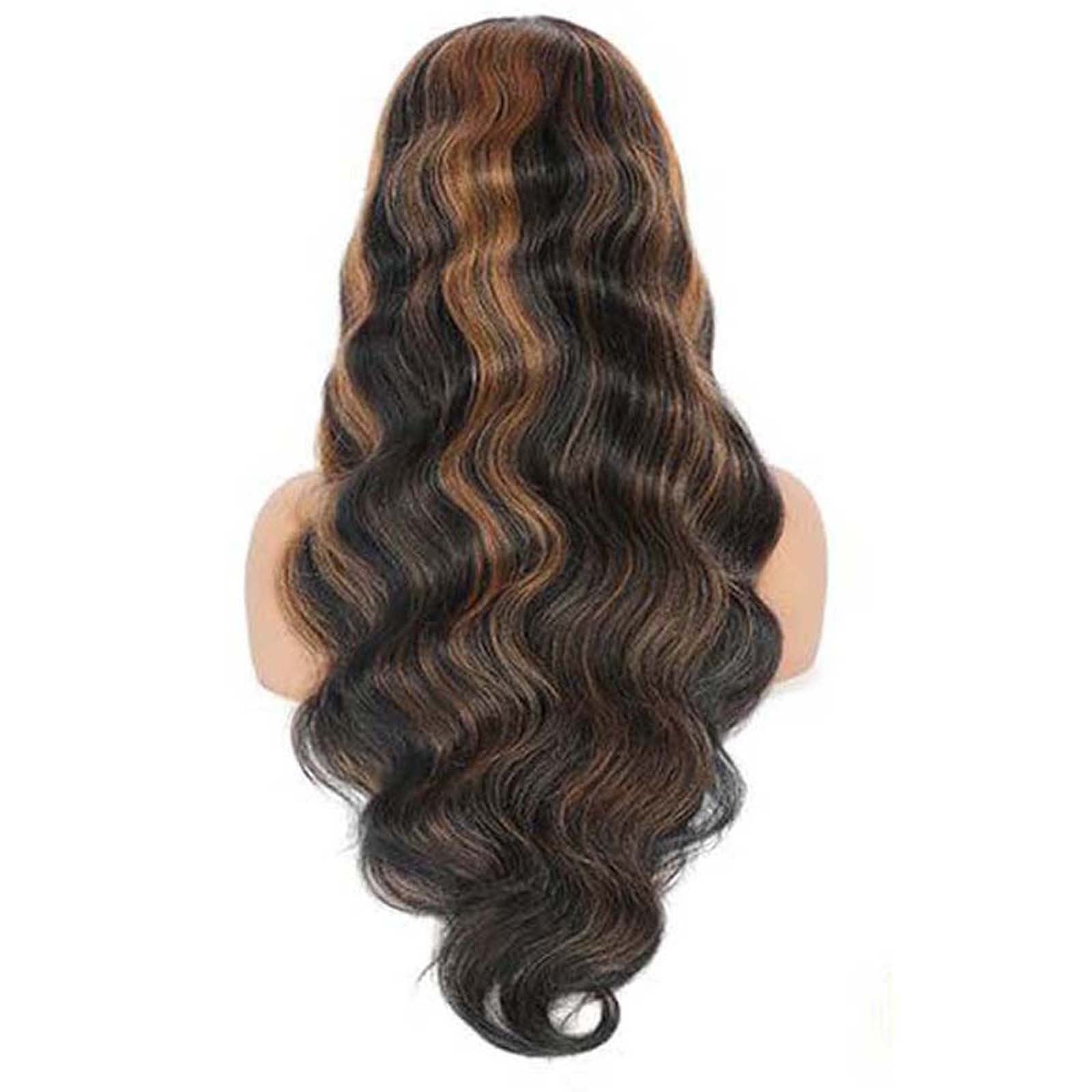 FcBaudy Lace Front Wigs Human Hair Brown Center-Parted Long Curly Wavy ...