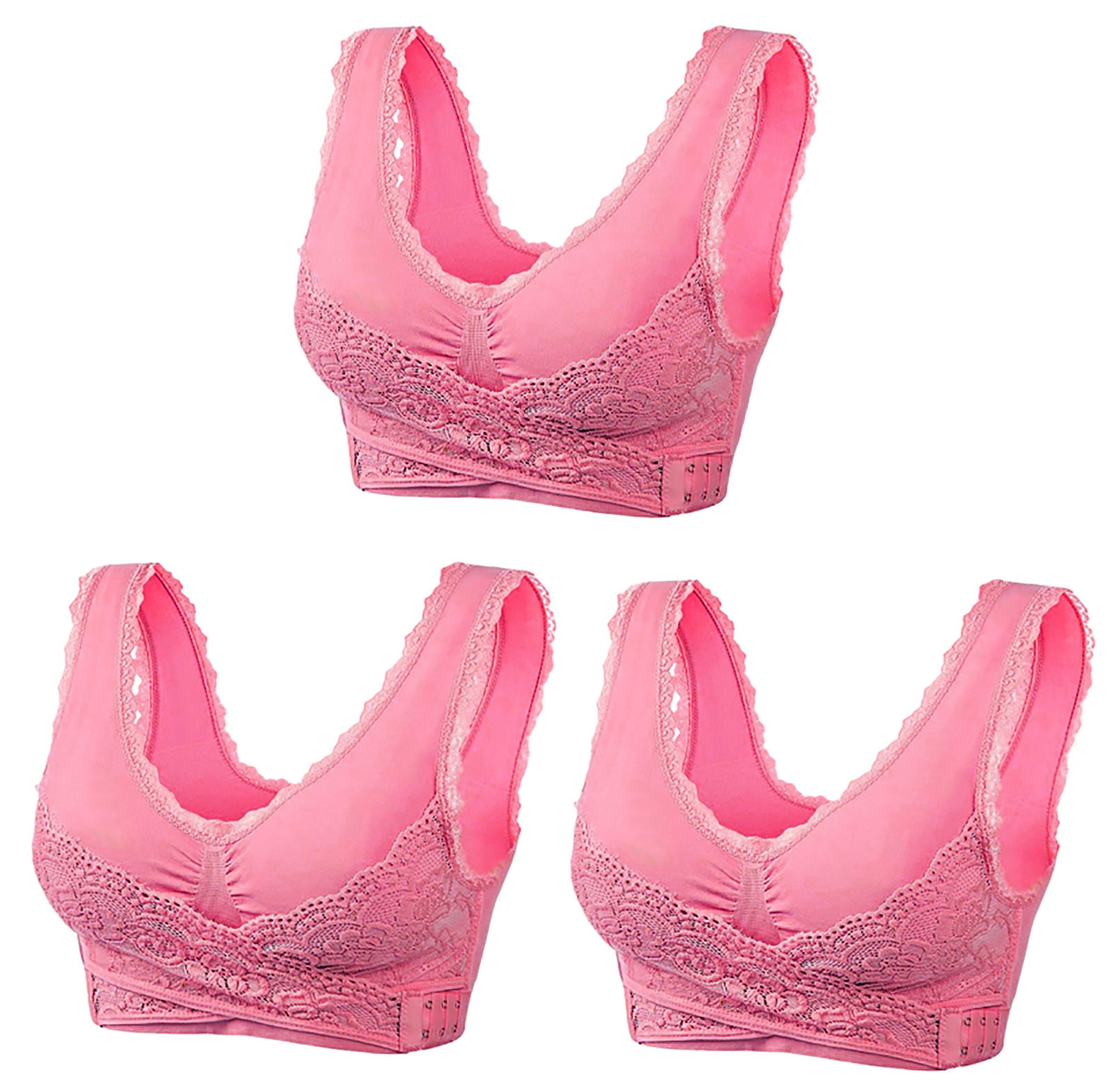 FchengtaiS 3Pcs Kendally Bras for Women Front Cross Lace Push Up Daily ...