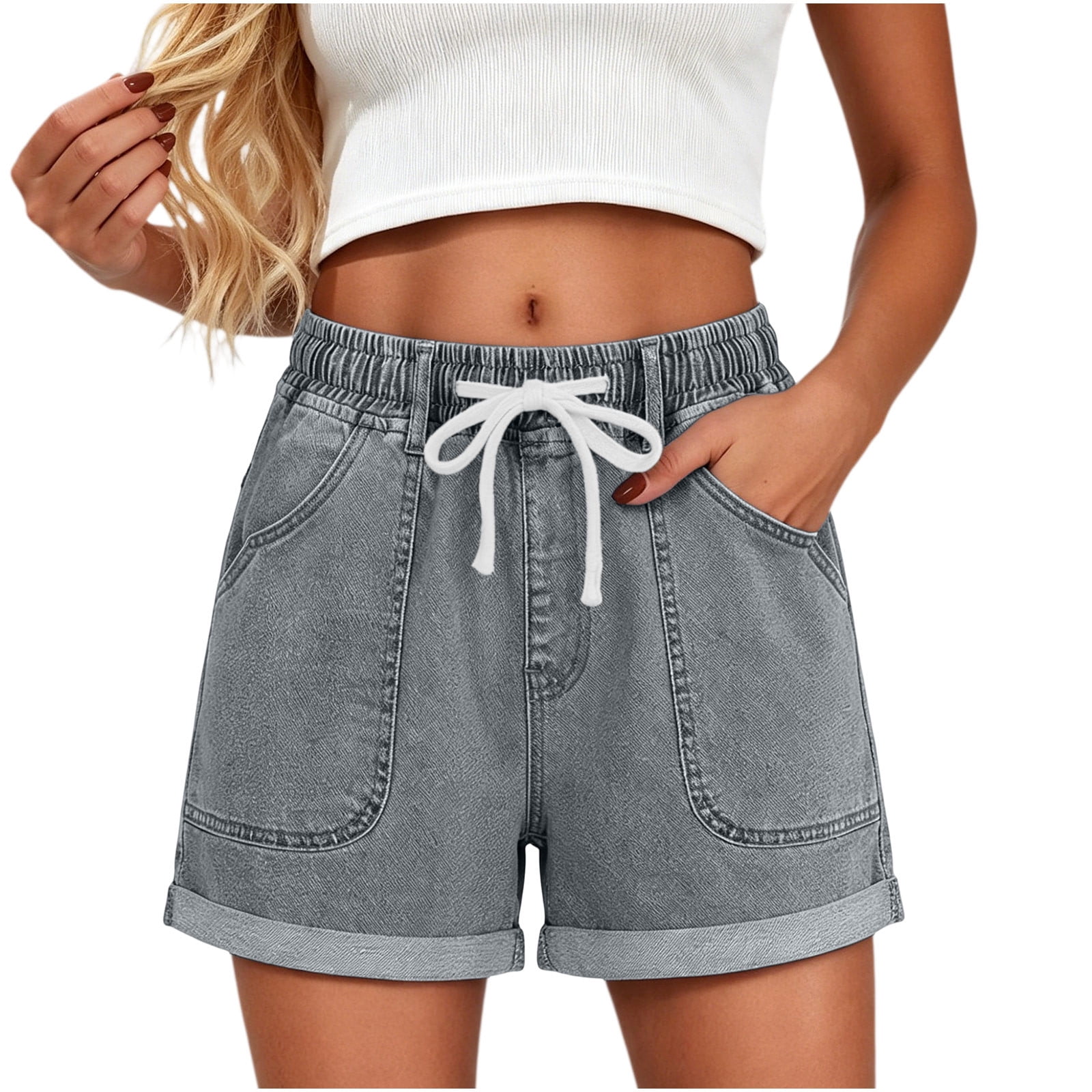 FchengtaiS Jean Shorts for Women High Waisted Drawstring Pull On Denim ...