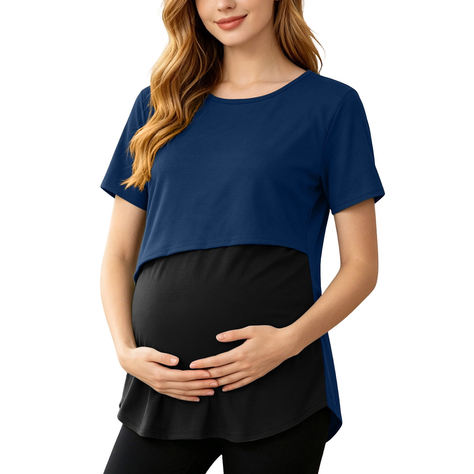FchengtaiS Women's Maternity Shirts Short Sleeves Nursing Tops Double ...