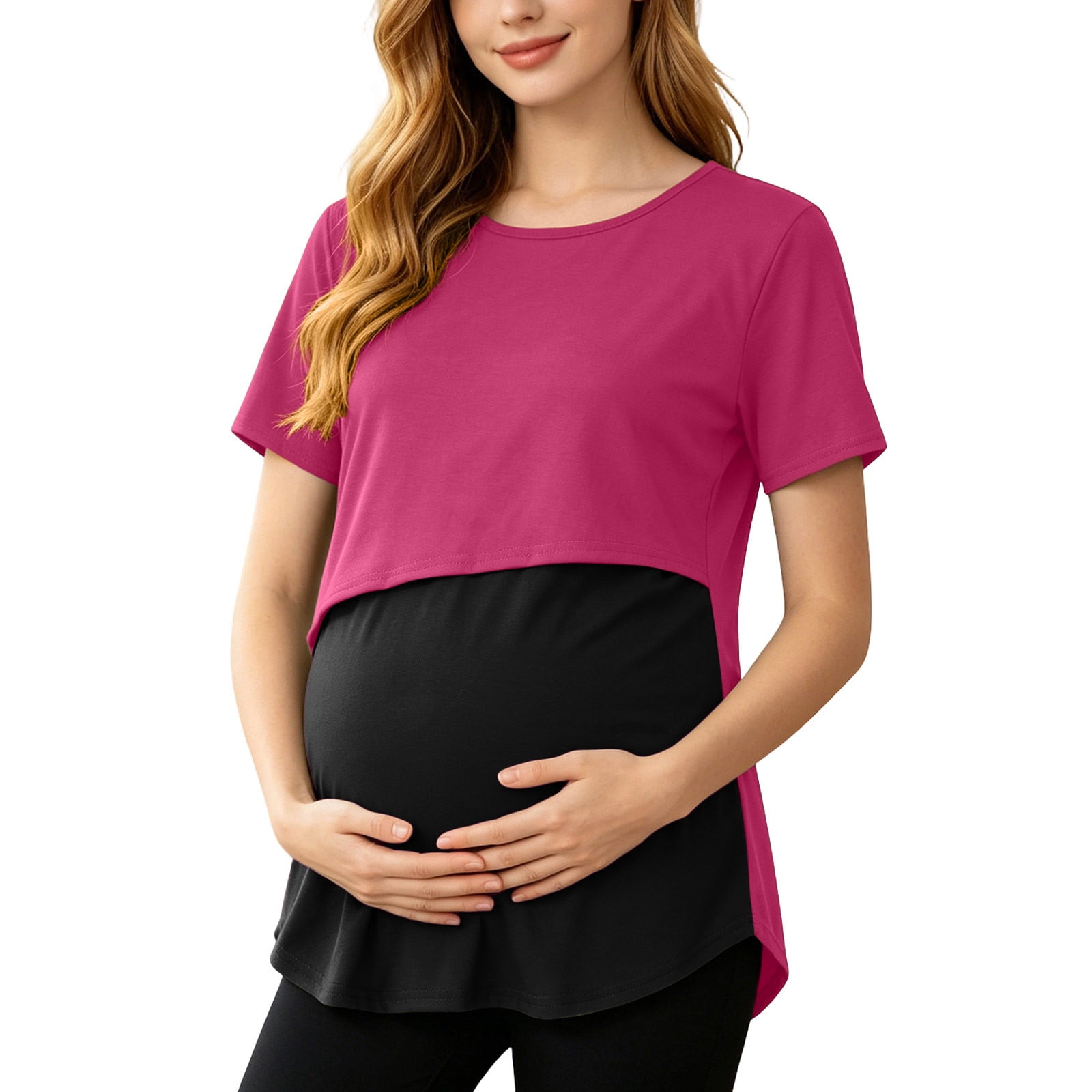 FchengtaiS Women's Maternity Shirts Short Sleeves Nursing Tops Double ...