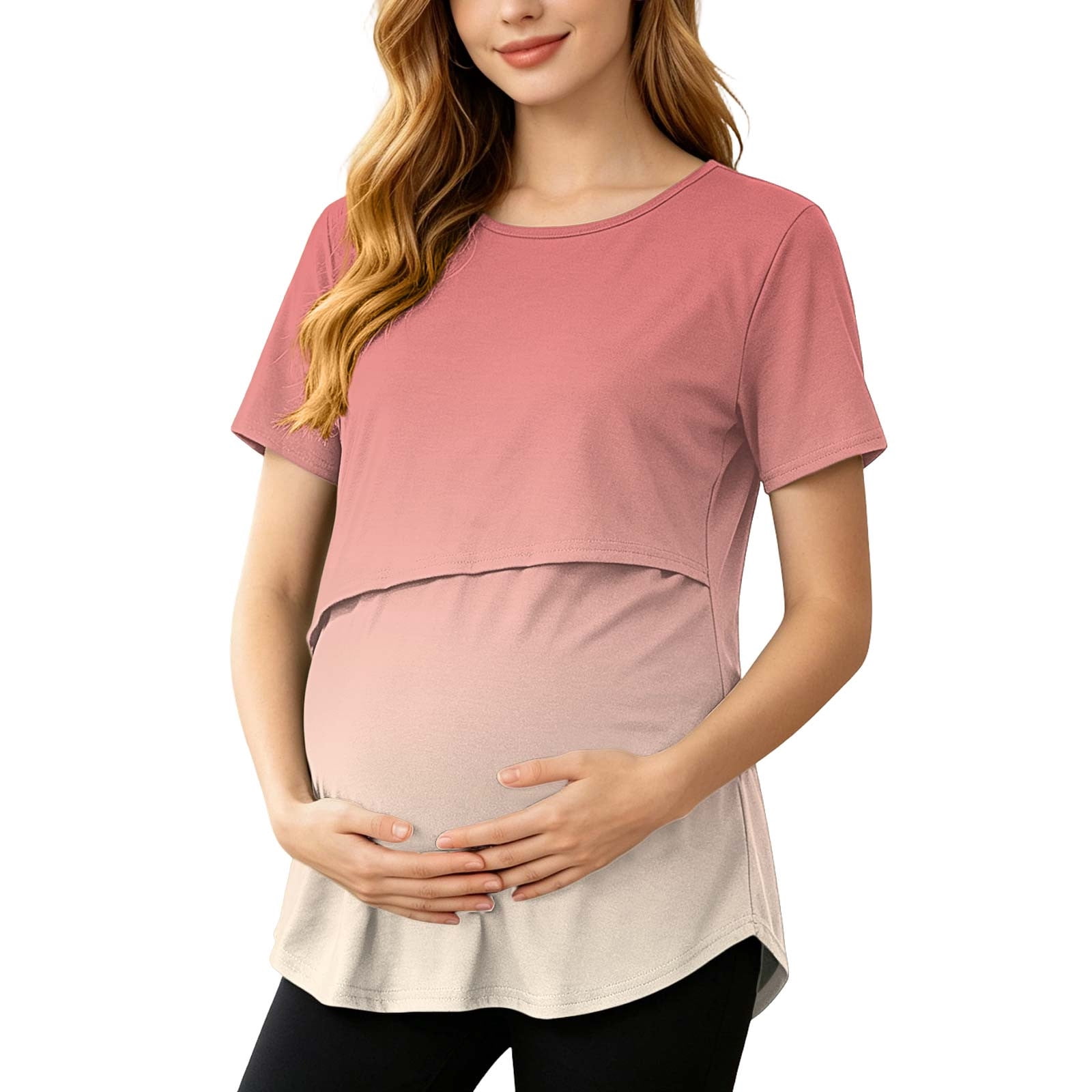 FchengtaiS Women's Maternity Shirts Short Sleeves Nursing Tops Double ...