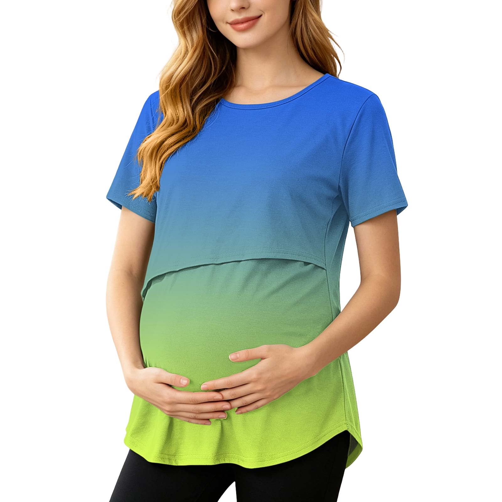 FchengtaiS Women's Maternity Shirts Short Sleeves Nursing Tops Double ...