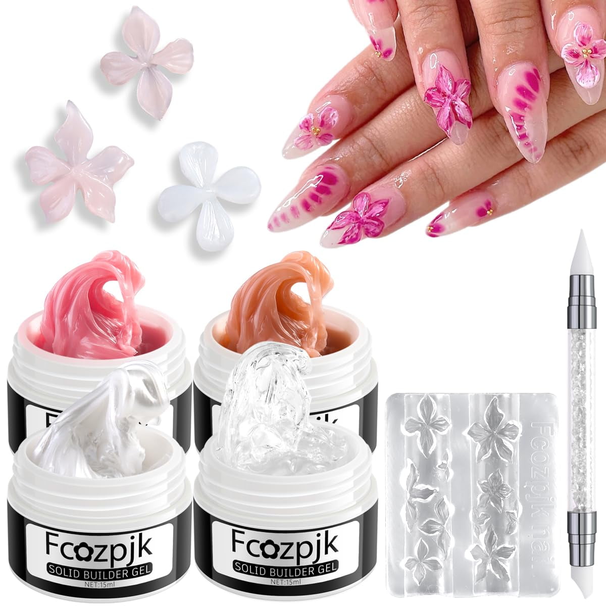 Fcozpjk Hard Gel for HMF23 Nails, 4 Colors Builder Gel Kit with ...
