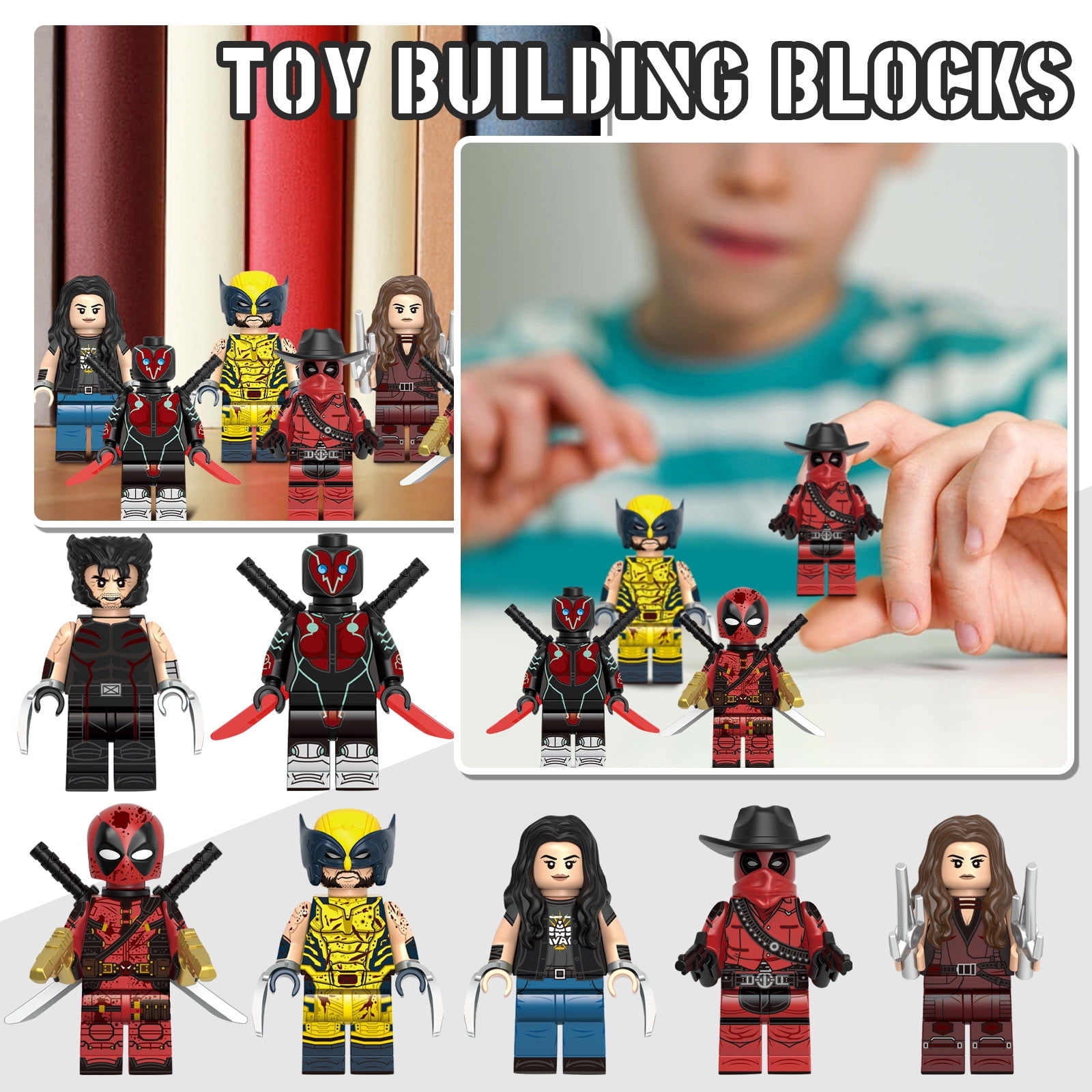 Fddxhl 7Pcs Superhero Building Blocks Figure Set, 1.7 Inches Deadpool ...