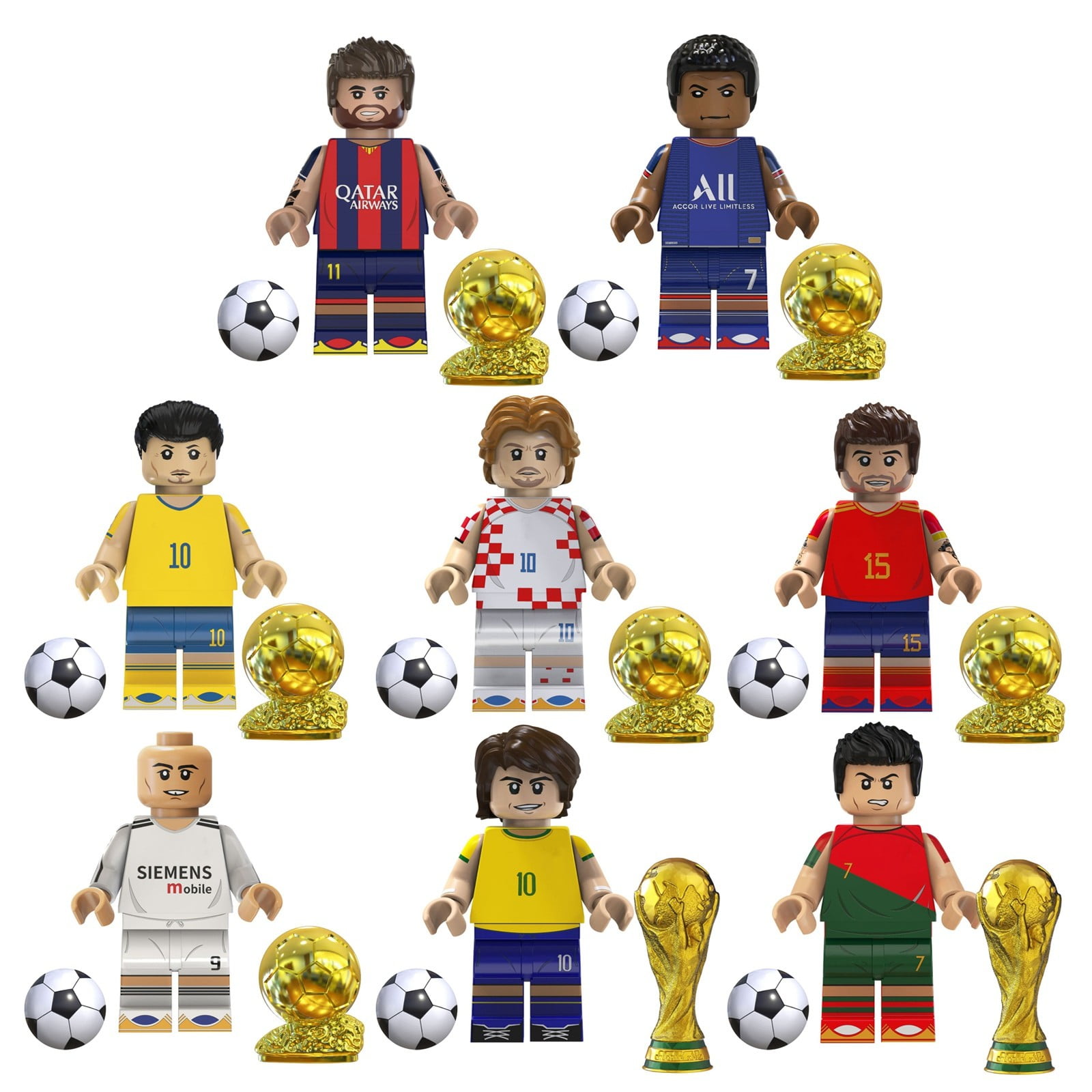 Fddxhl 8PCS Soccer Stars Minifigures Set, Soccer Player Action Figures ...