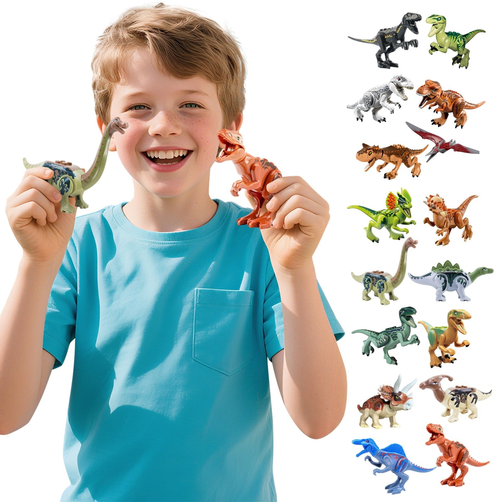 Fddxhl Dinosaur Building Block Minifigures Set, 16PCS Dinosaur Action ...