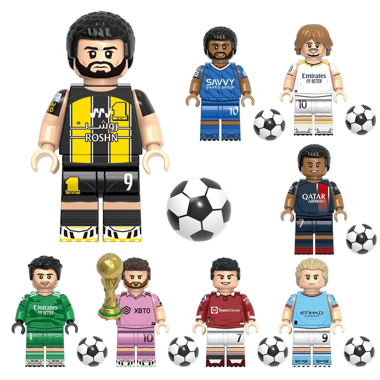 Fddxhl Soccer Minifigures Building Block Set - 8PCS Iconic Football ...
