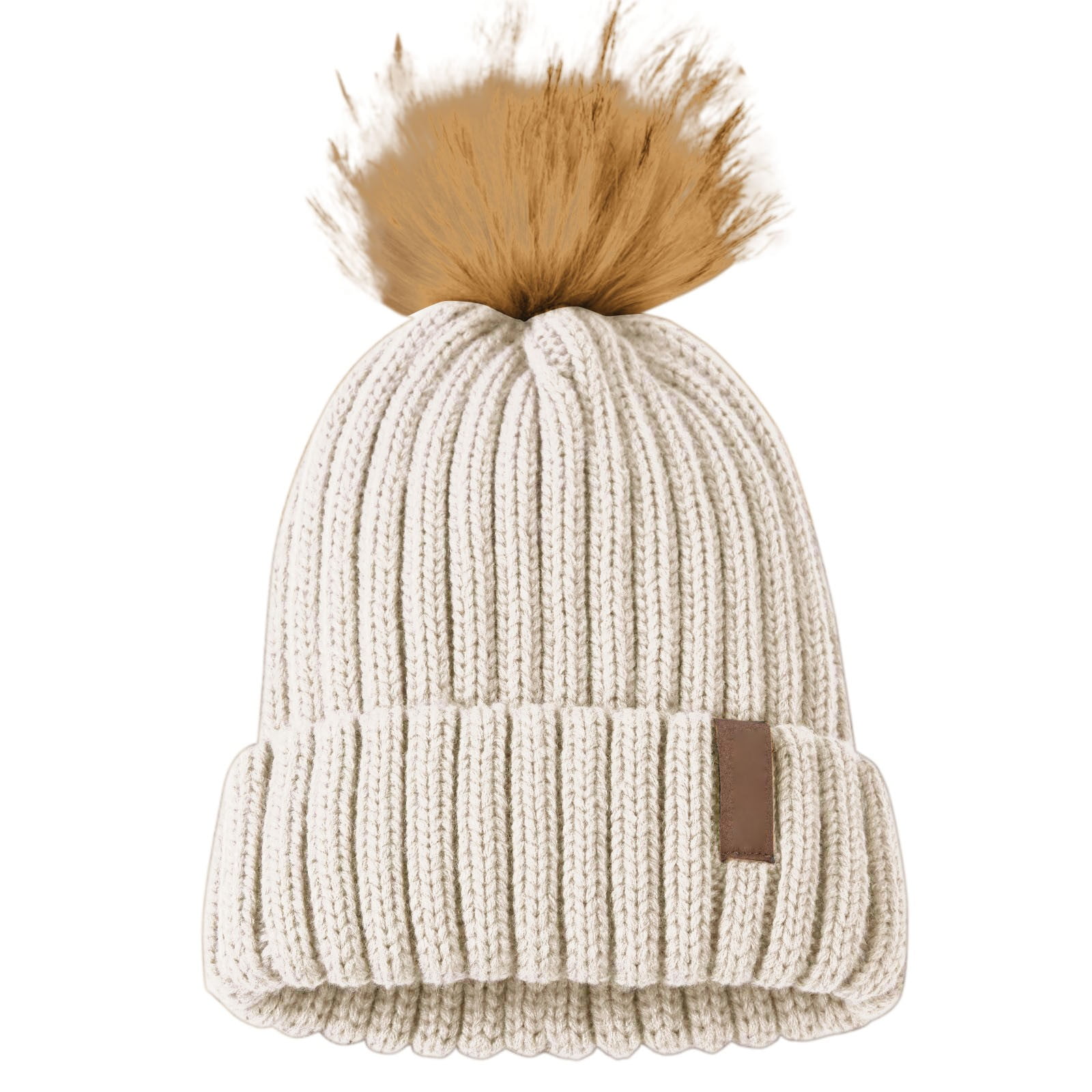 Fdelink Beanie Hat Winter Hats Womens Winter Knitted Hat with Faux Pom ...