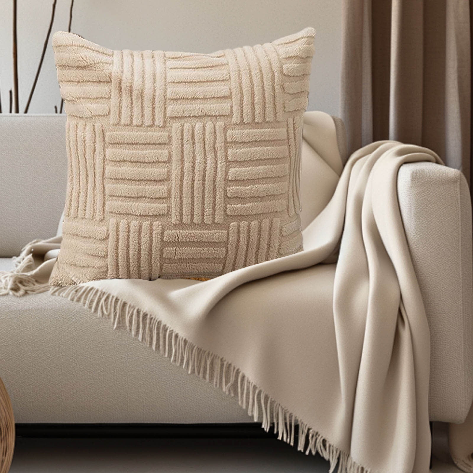 Fdgsdf Weave Pillow Cases Solid Color Pillowcase Velvet Sofa Cushion ...