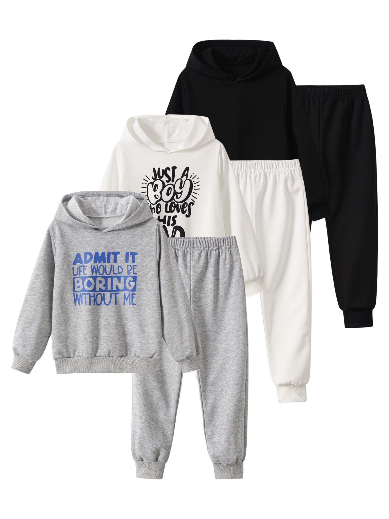 Fdqin 6 Pcs Boy Outfits Letter Print Long Sleeve Hoodie Sweatshirt and ...