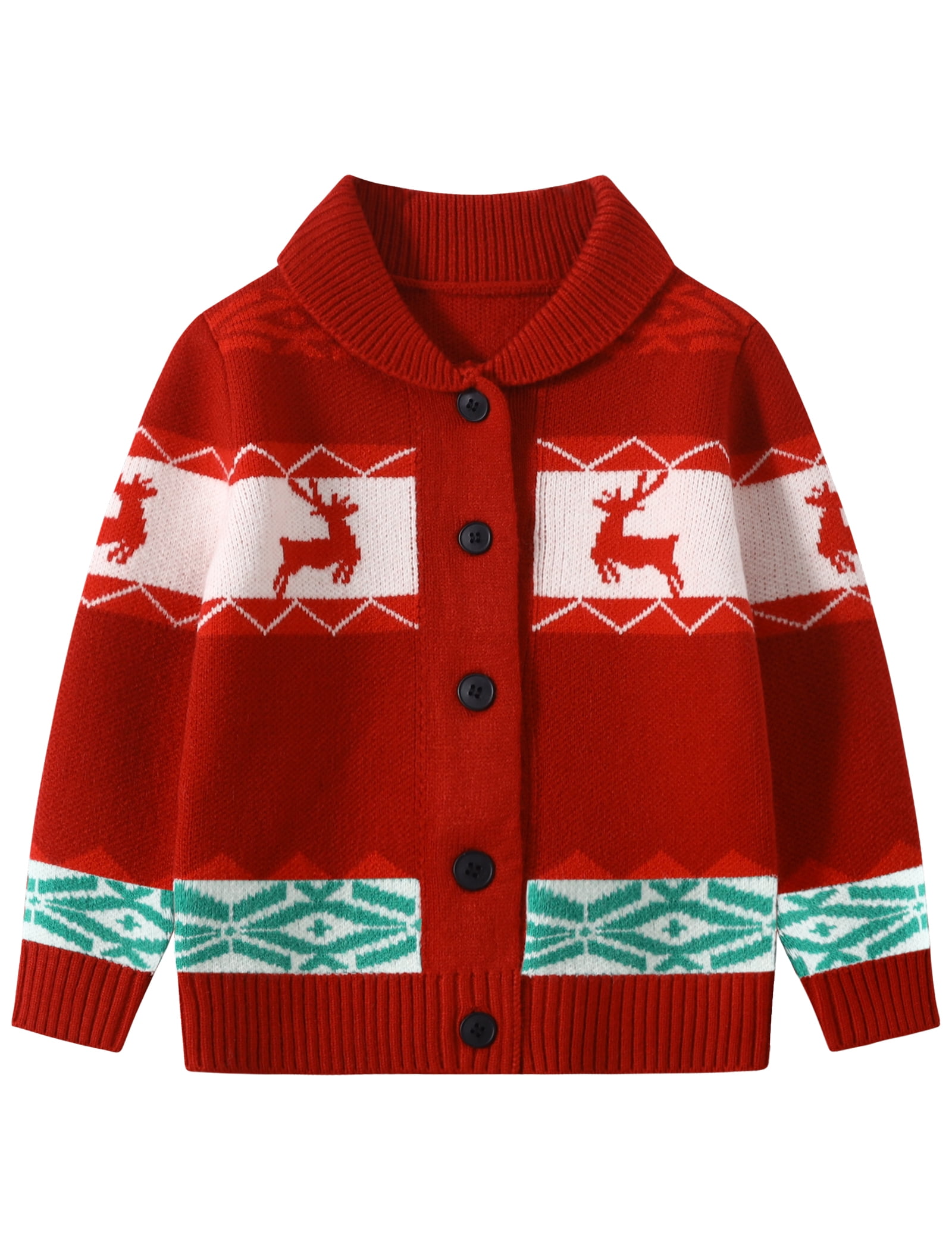 Fdqin Boys Christmas Sweater Cardigan Girls Reindeer Snowflake Collared ...
