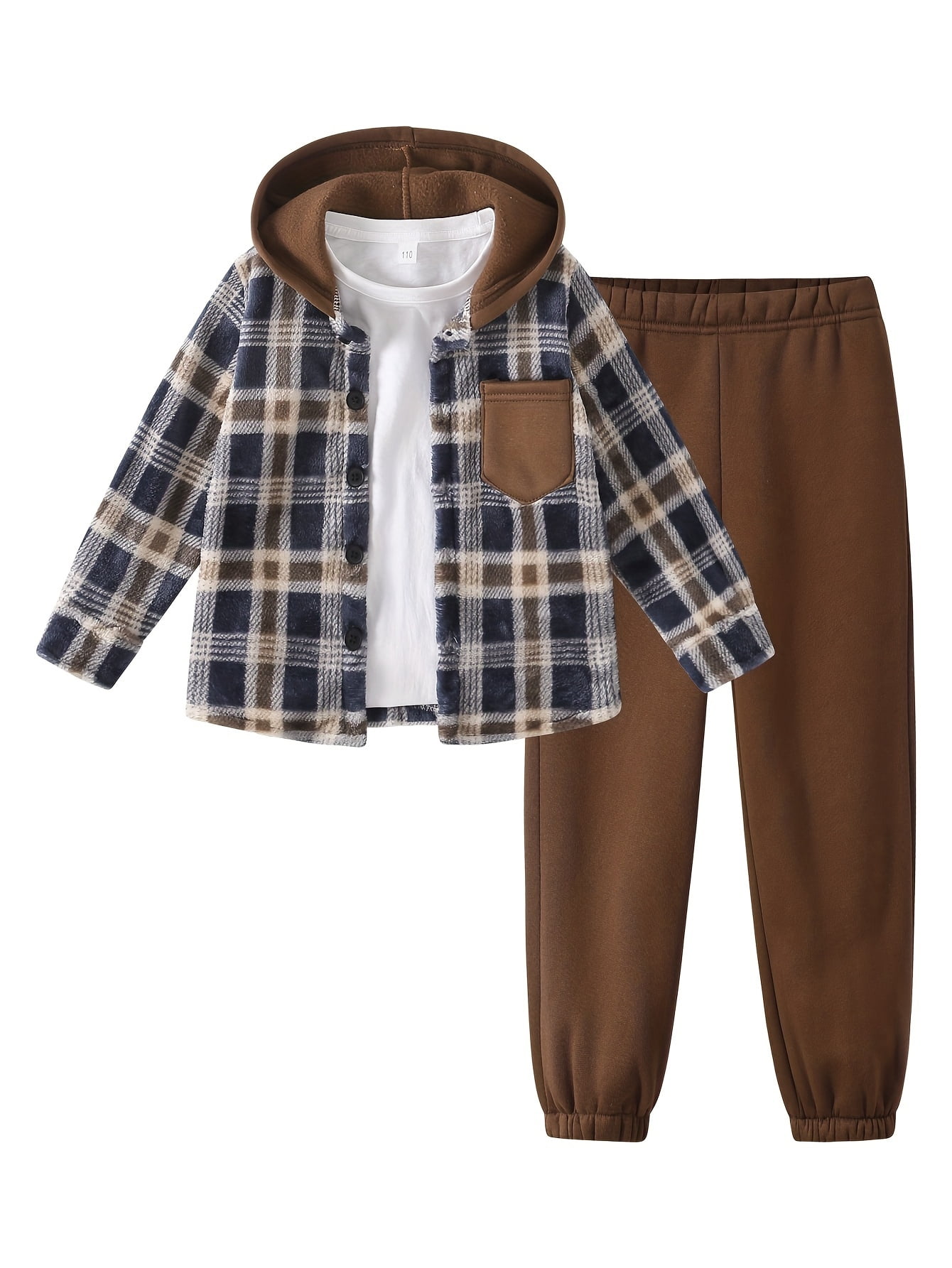 Fdqin Boys Outfit Sets 2Pcs Flannel Plaid Shirt and Pants Set Hoodie ...
