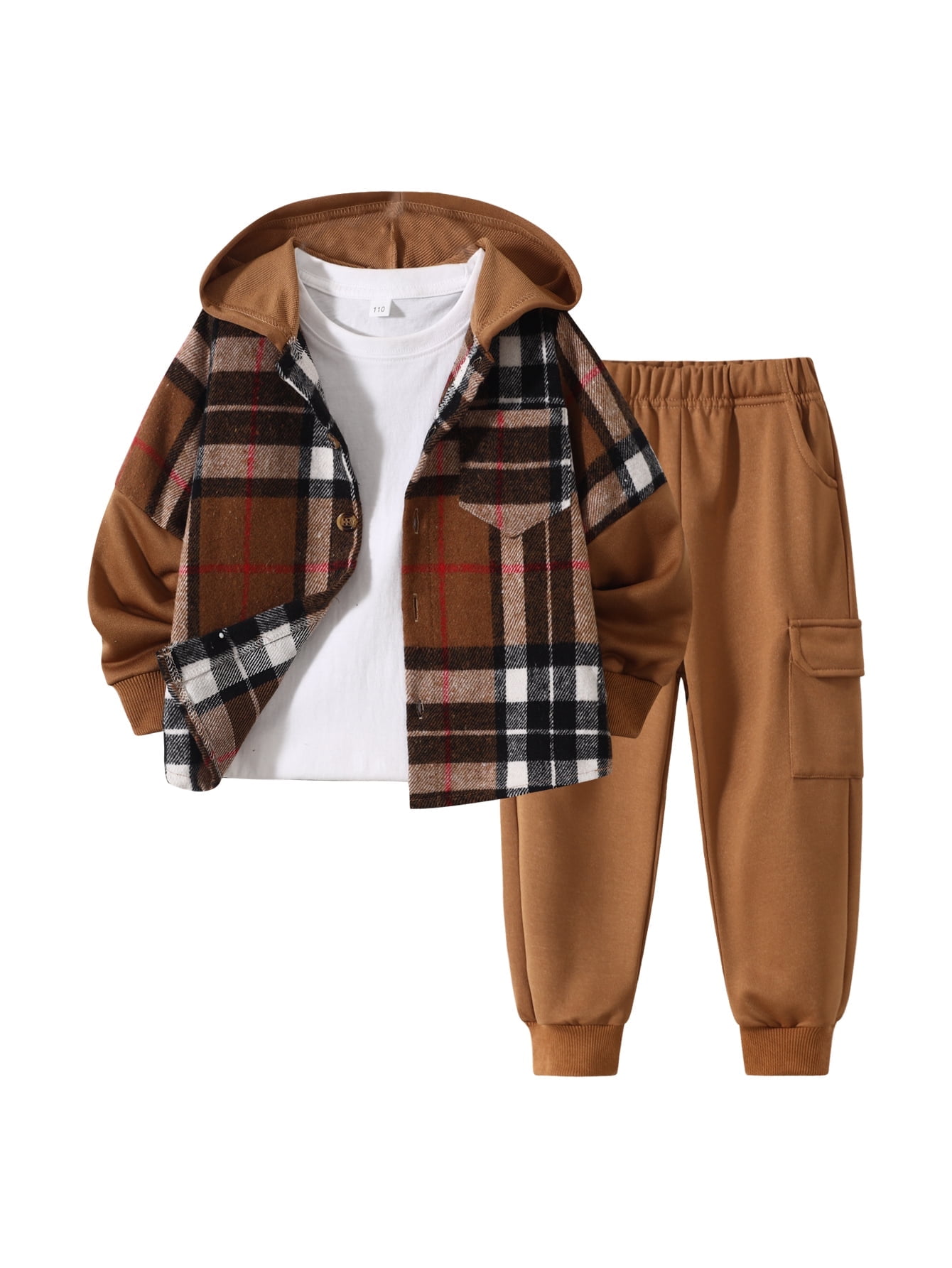 Fdqin Boys Outfit Sets 2Pcs Flannel Plaid Shirt and Pants Set Hoodie ...