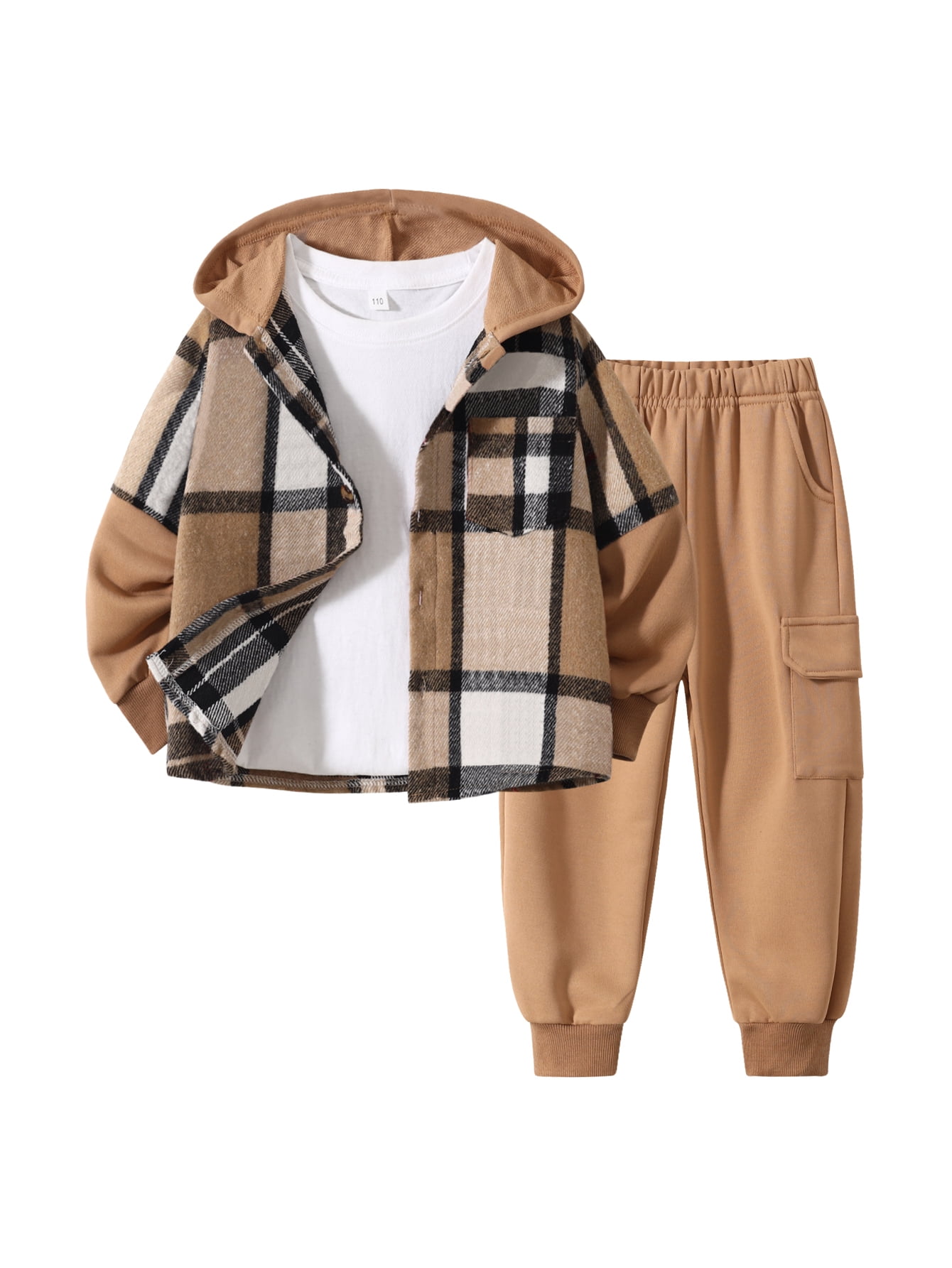 Fdqin Boys Outfit Sets 2Pcs Flannel Plaid Shirt and Pants Set Hoodie ...
