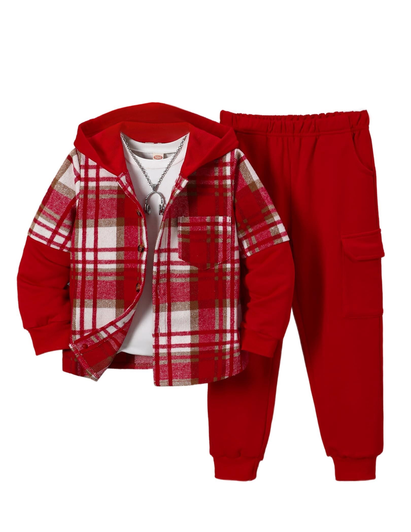 Fdqin Boys Outfit Sets 2Pcs Flannel Plaid Shirt and Pants Set Hoodie ...