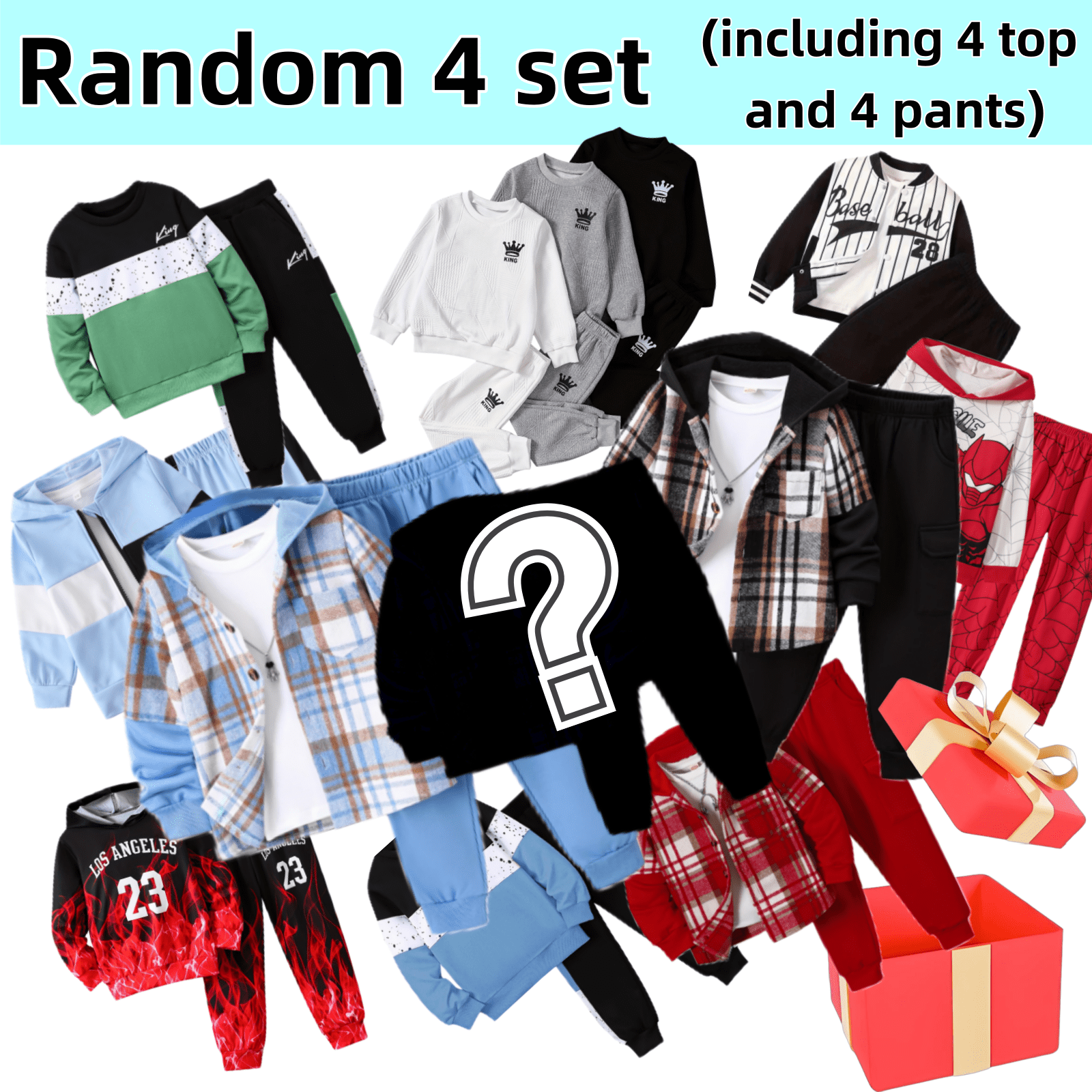 Fdqin Boys Outfit Sets Random 4 Sets Long Sleeve Shirt and Pants Set ...