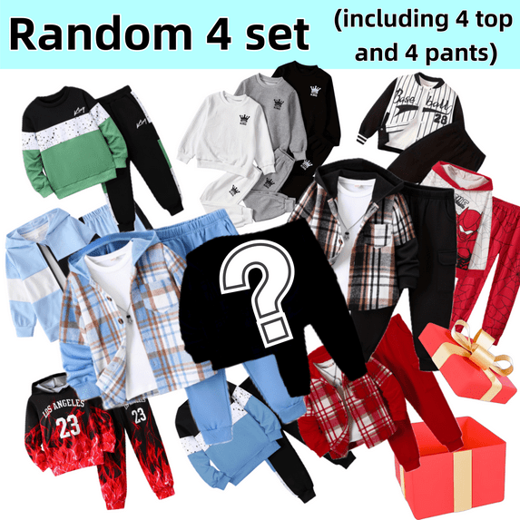 Fdqin Boys Outfit Sets Random 4 Sets Long Sleeve Shirt and Pants Set ...