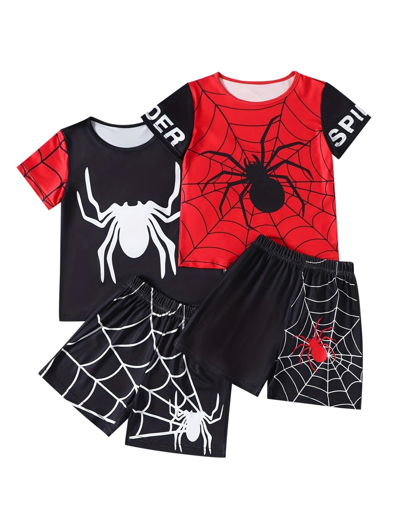 Fdqin Boys Shorts Sets 4Pcs Spider Print Short Sleeve T-Shirt and ...