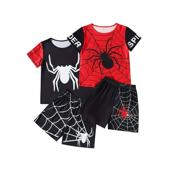 Fdqin Boys Shorts Sets 4Pcs Spider Print Short Sleeve T-Shirt and ...