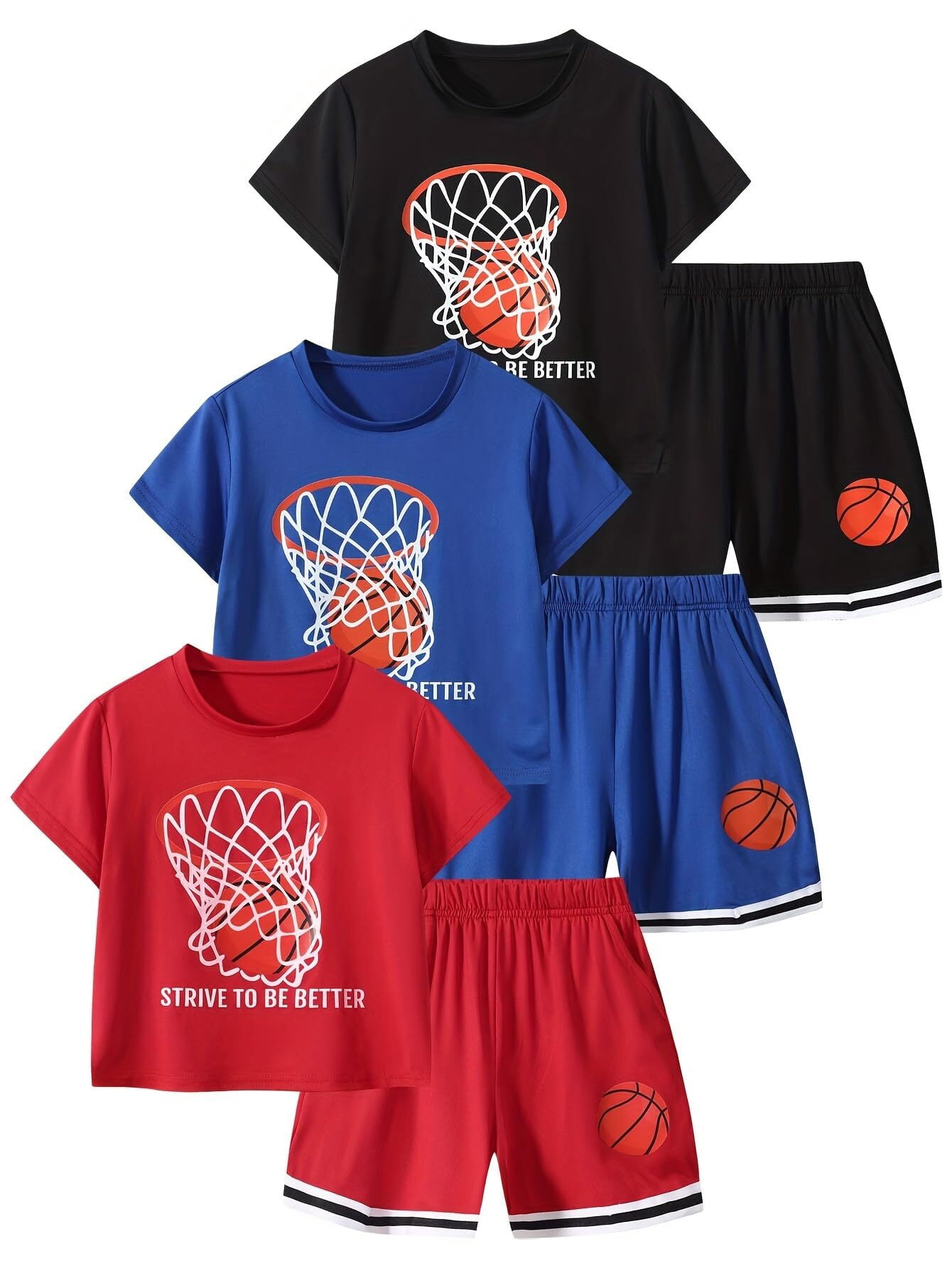 Fdqin Boys Shorts Sets 6Pcs Basketball Sports Short Sleeve Shirt and ...