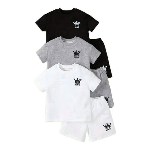 Fdqin Boys Shorts Sets 6Pcs Letter Print Texture Short Sleeve T-Shirt ...