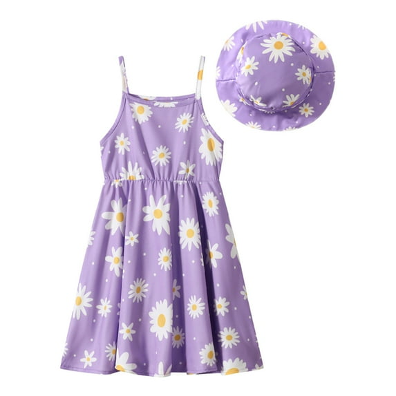 Fdqin Girls Dresses Sleeveless Floral Print Swing Sundress Cute Summer ...