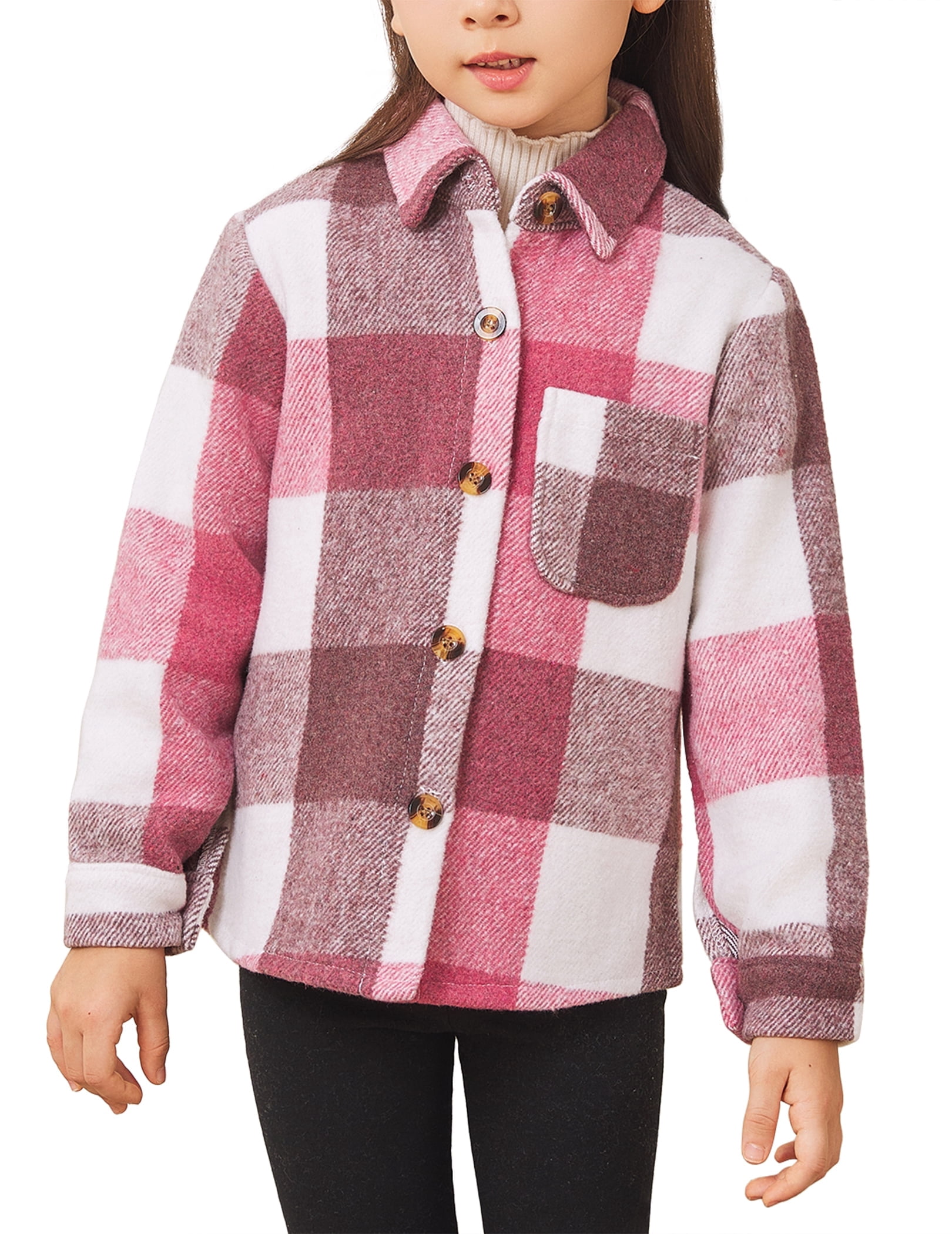 Fdqin Girls Flannel Shirts Plaid Button Down Jacket Cute Long Sleeve ...