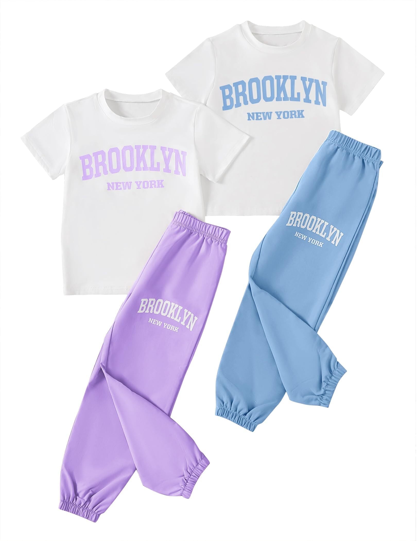 Fdqin Girls Outfits 4 Pcs Letter Printed Short Sleeve Tee Tops and ...