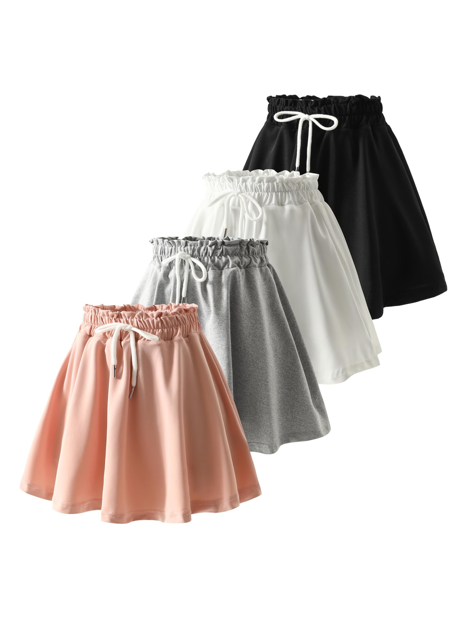 Fdqin Girls Skirts 4pcs Tennis Skirt with Short Elastic High Waisted ...