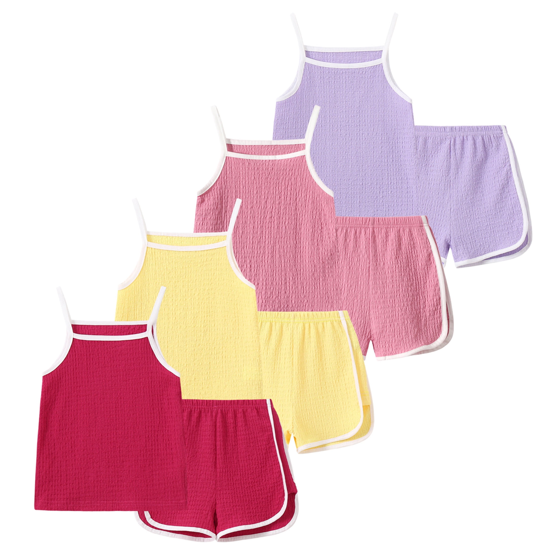Fdqin Girls Summer Clothes 8 Pcs Cami Tank Top and Shorts Beach Sets ...