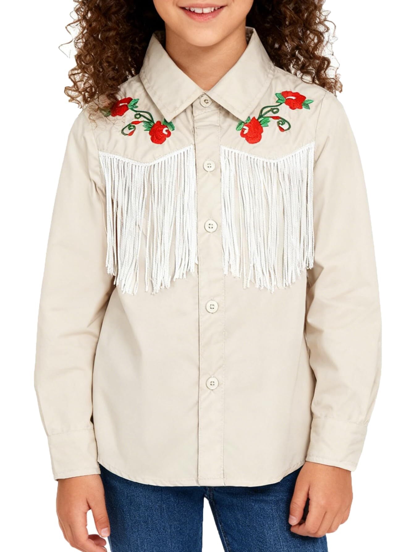 Fdqin Girls Western Shirt Floral Embroidered Cowgirl Shirts for Girls ...