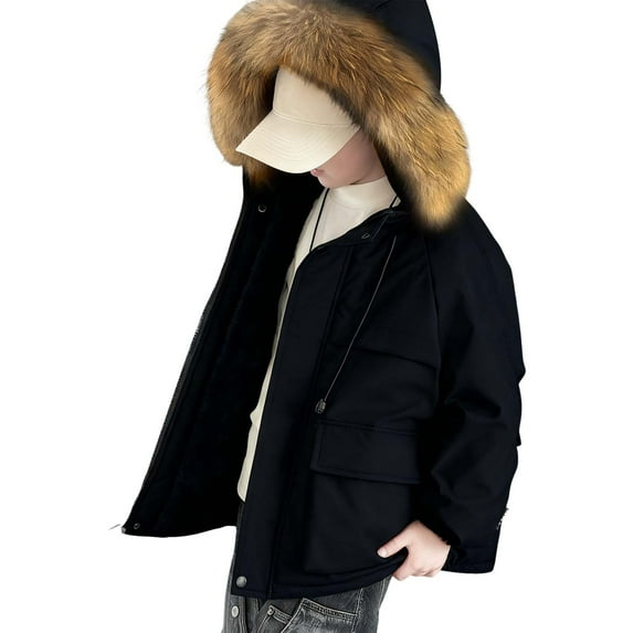 Fdrone Boy's Winter Coat Waterproof Kids Hooded Puffer Jacket Thicken Warm Parka Fleece Lined ...