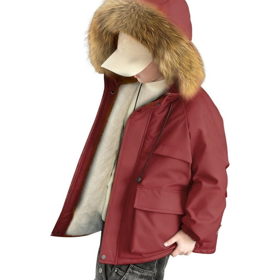 Fdrone Boy's Winter Coat Waterproof Kids Hooded Puffer Jacket Thicken Warm Parka Fleece Lined ...