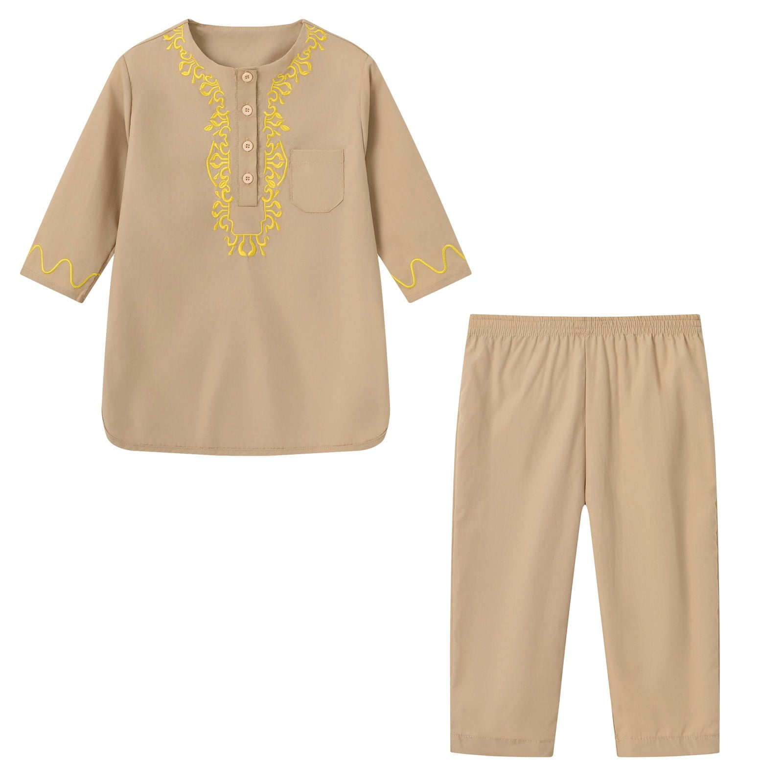 Fdrone Boys Muslim Thobe Clothing Long Sleeve Solid Color Islamic ...