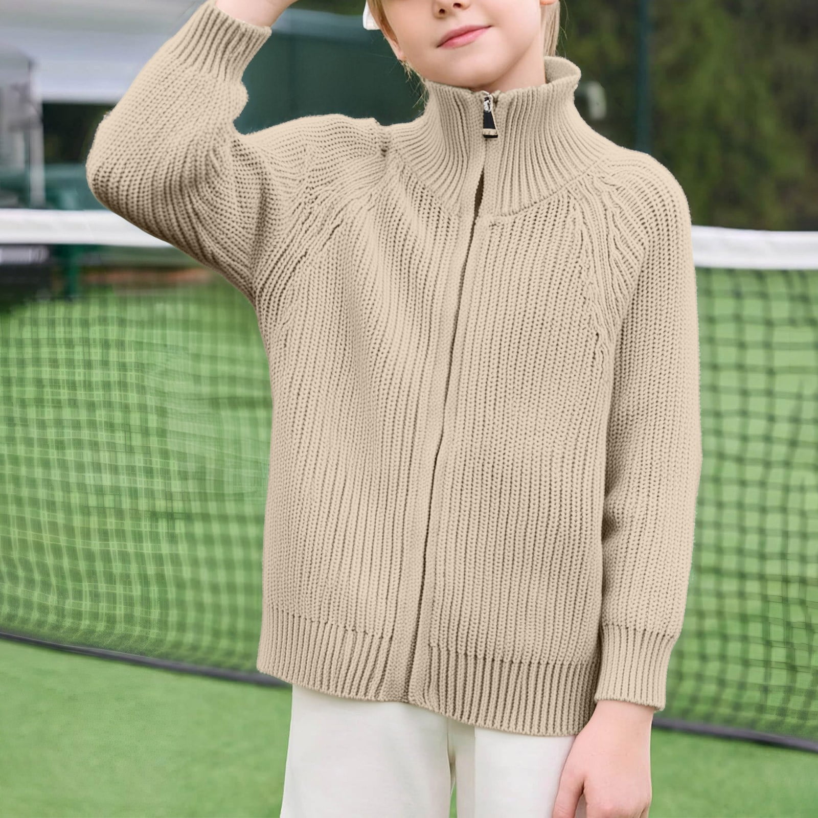 Fdrone Girls Rib Knit Cardigan Sweaters Solid Color Long Sleeve Mock ...