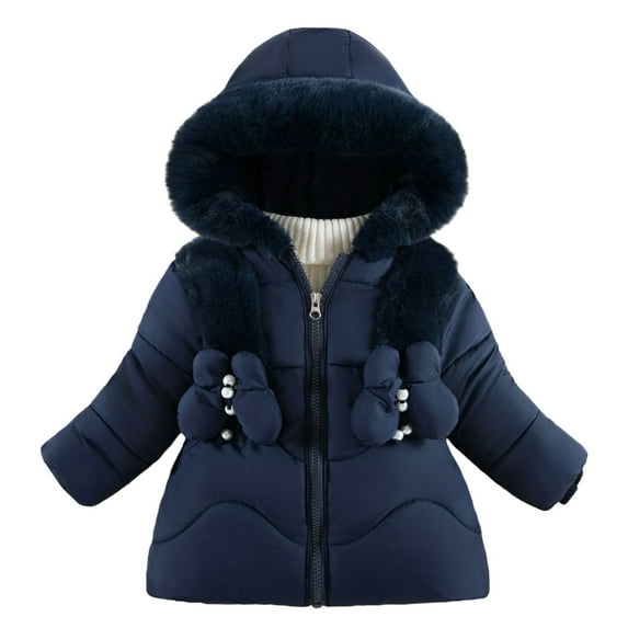 Fdrone Toddler Girl Fur Collar Hood Baby Jacket Snow Clothes Full Zipper Puffer Dress Coat Girl ...