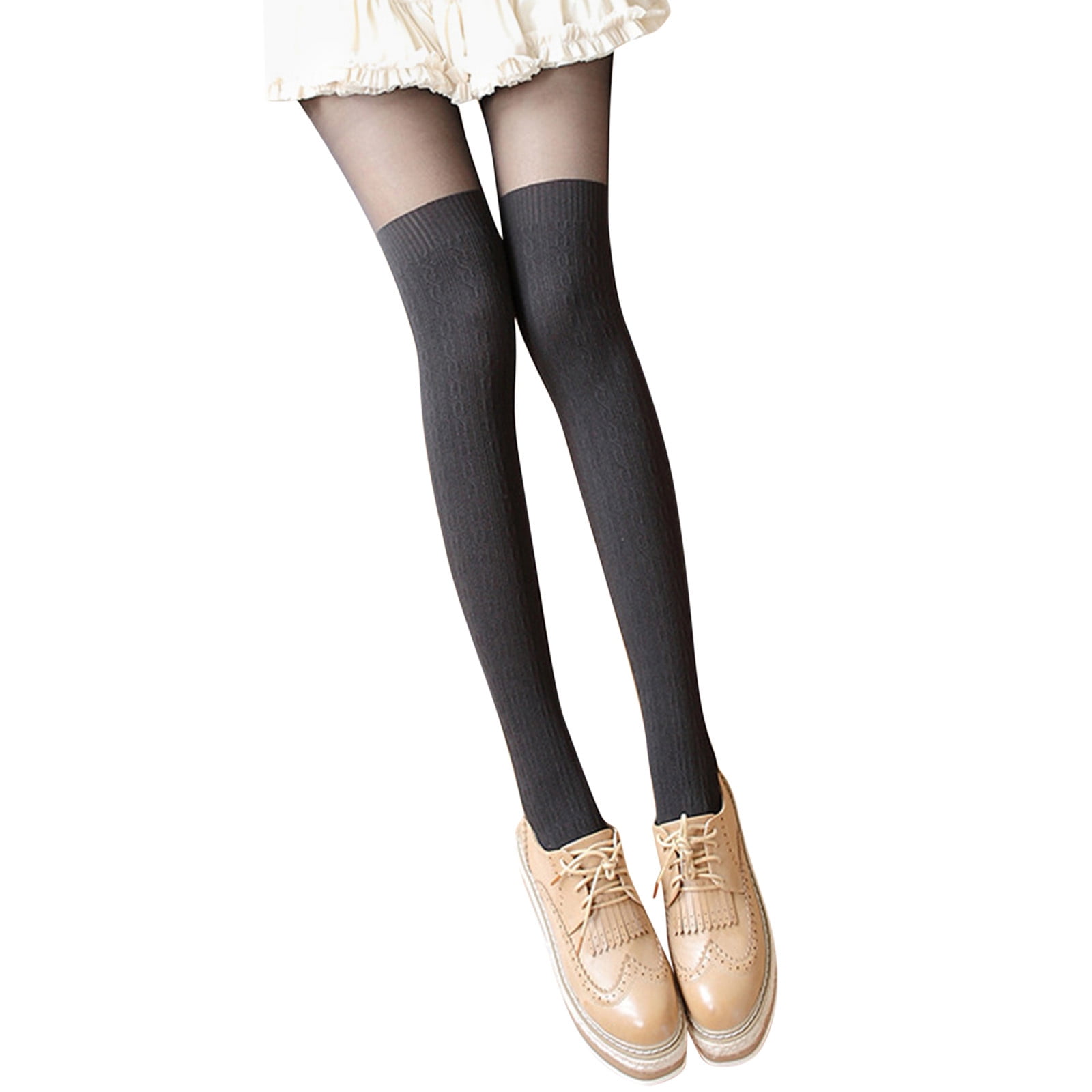 Fdrone Women Warmth Lined Tights High Tube Stitching Stockings Velvet ...