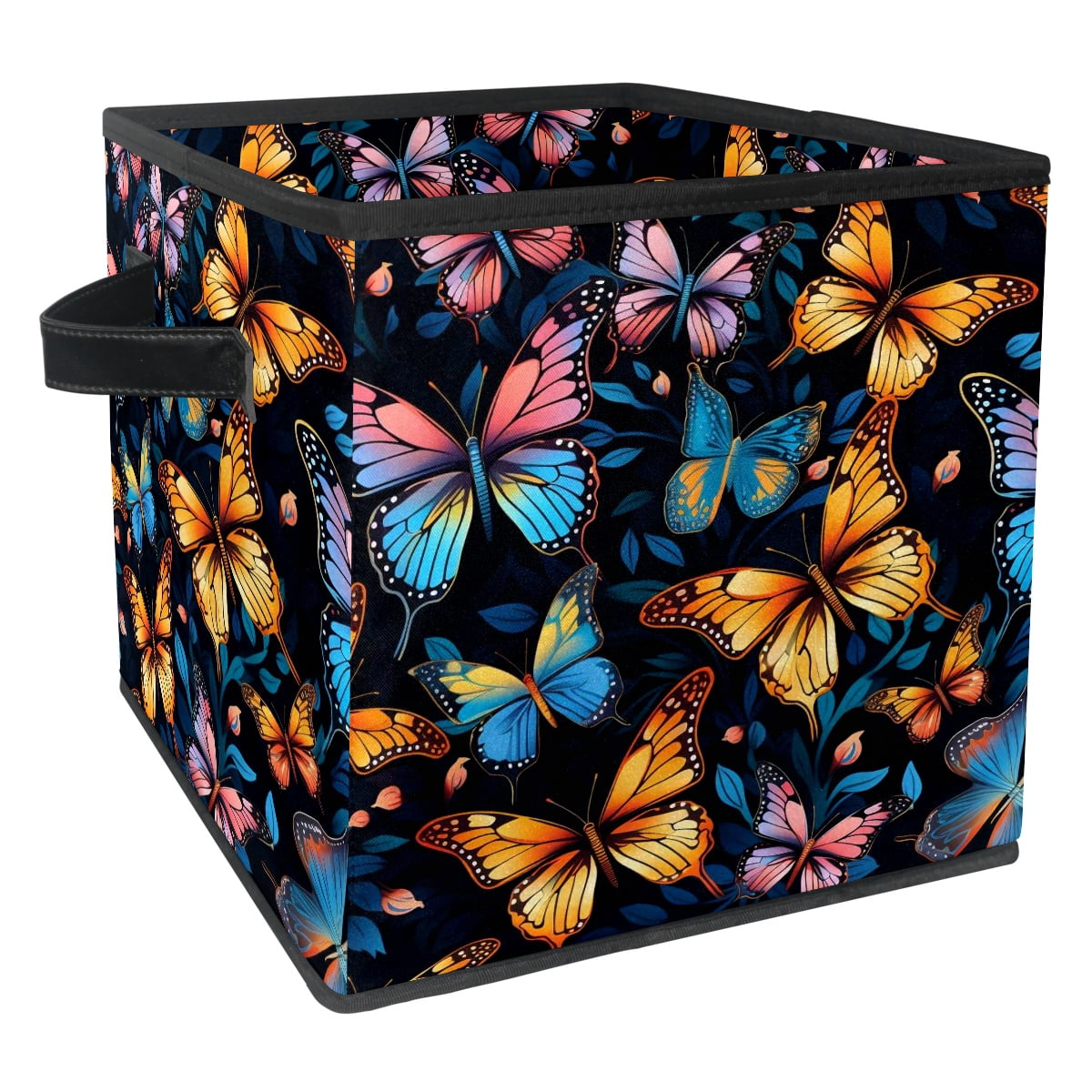 FeBohao Storage Bins Boxes Fabric Leather Handle Square Collapsible ...