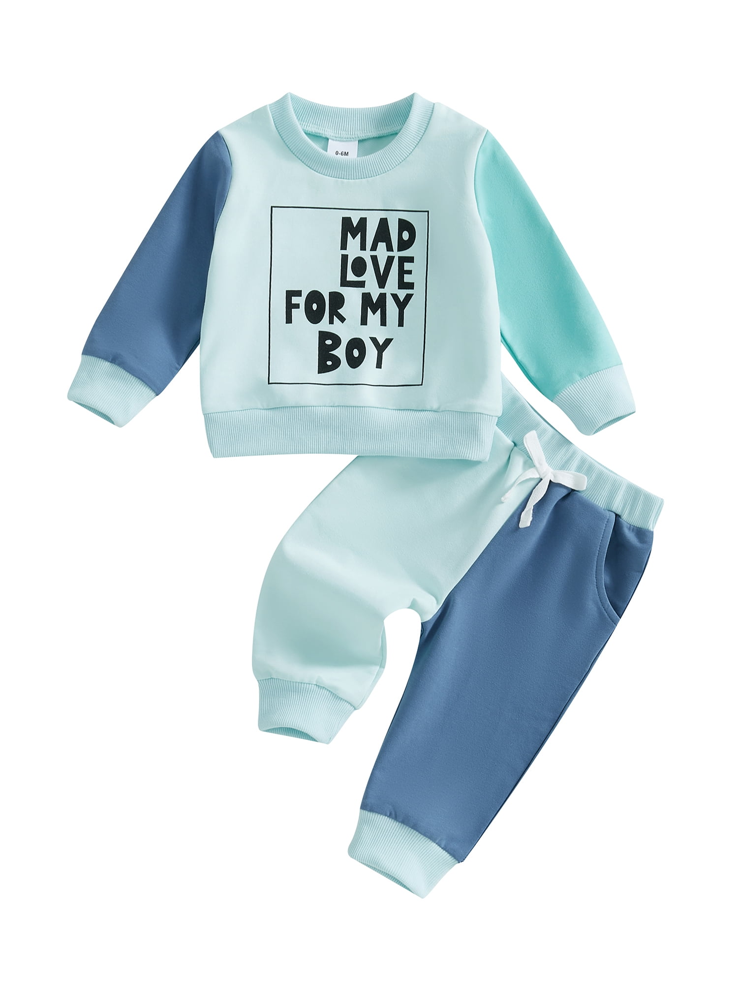 FeMereina Baby Boy Fall Outfit Contrast Color Letter Print Sweatshirt and Pants - Walmart.com