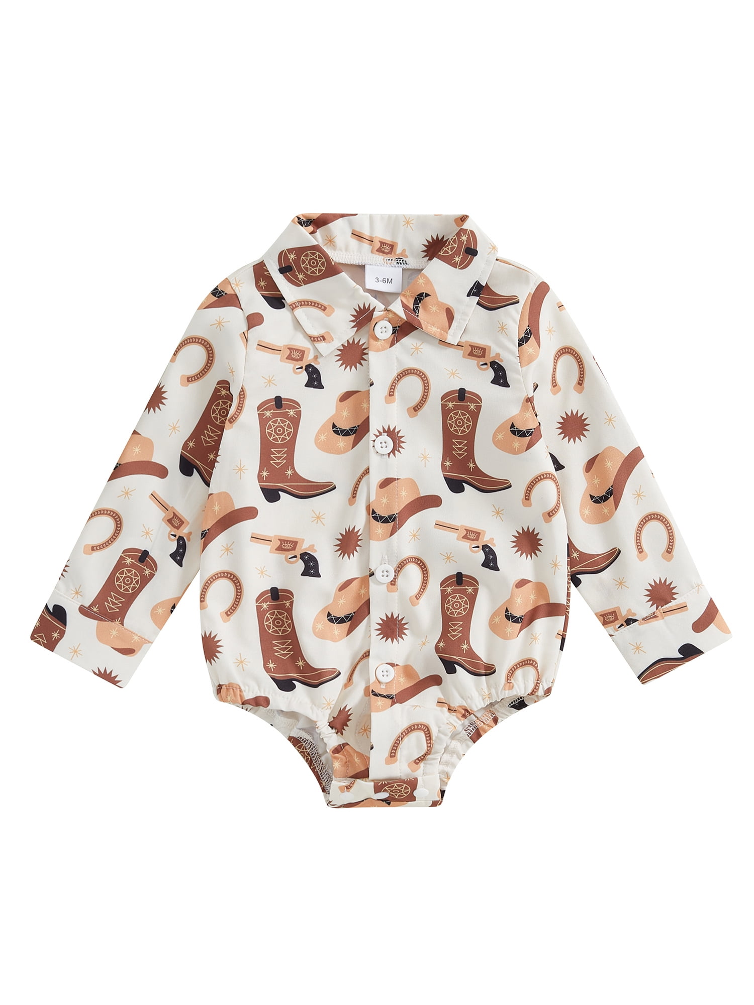FeMereina Baby Boy Romper Long Sleeve Lapel Collar Western Hat Print Bodysuit - Walmart.com