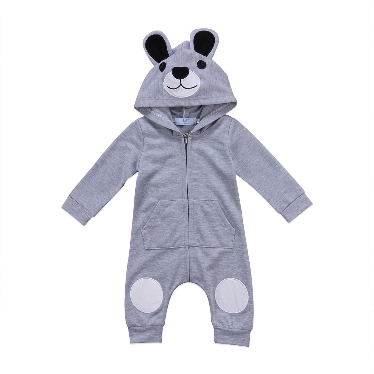 FeMereina Baby Boys Girls Hooded Romper Long Sleeve Cartoon Bear Jumpsuit Zipper One-piece ...
