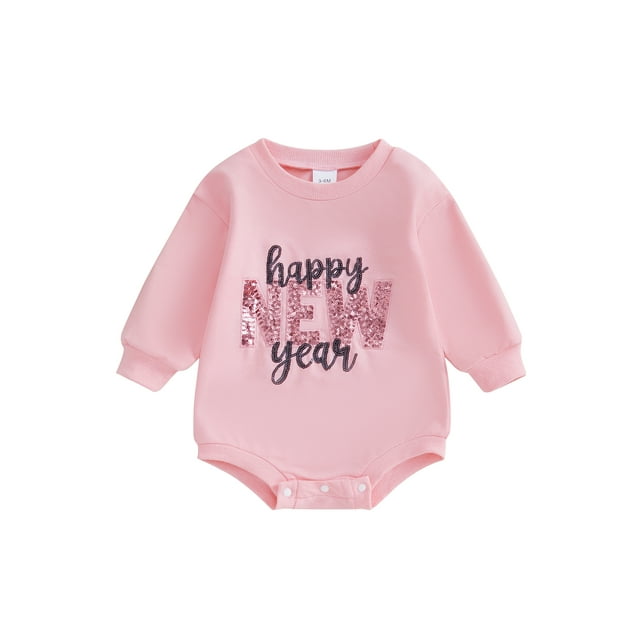 FeMereina Baby Girl New Year Romper Sequin Letter Long Sleeve Bubble Jumpsuit - Walmart.com