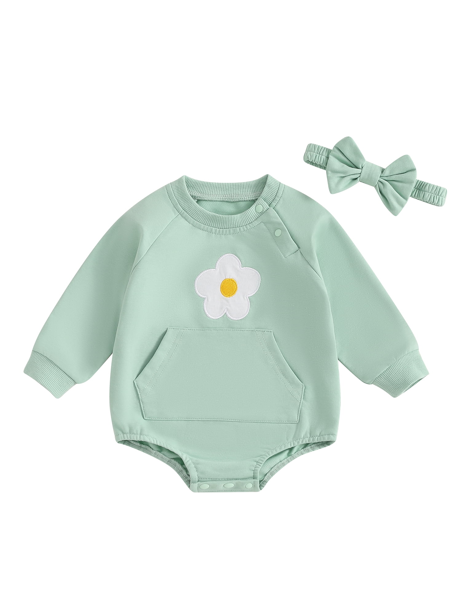 FeMereina Baby Girls Autumn Romper Crew Neck Long Sleeve Floral Embroidery Sweatshirt Jumpsuit ...