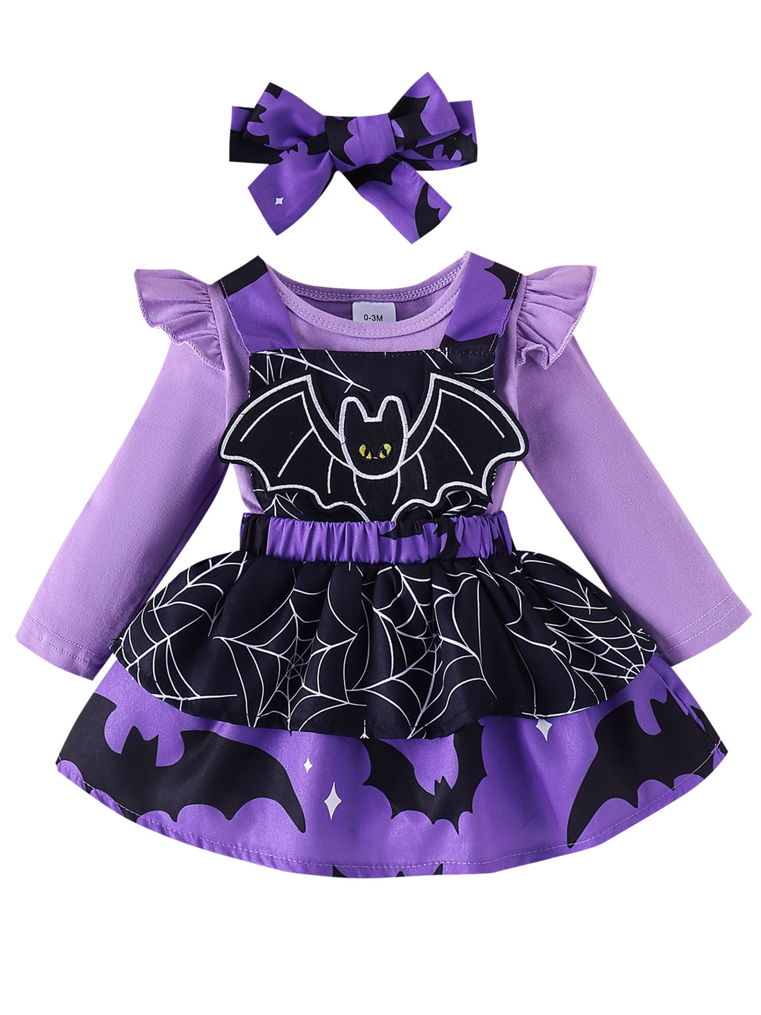 FeMereina Baby Girls Halloween Skirt Set Long Sleeve Romper Pumpkin/Bat/Ghost Suspender Dress ...