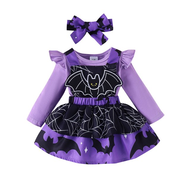 FeMereina Baby Girls Halloween Skirt Set Long Sleeve Romper Pumpkin/Bat/Ghost Suspender Dress ...