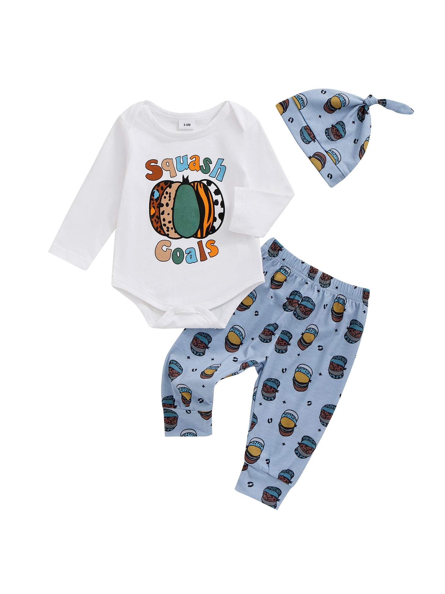 FeMereina Baby Halloween Outfits Colorful Pumpkin Print Long Sleeve Romper + Pants + Hat Set ...